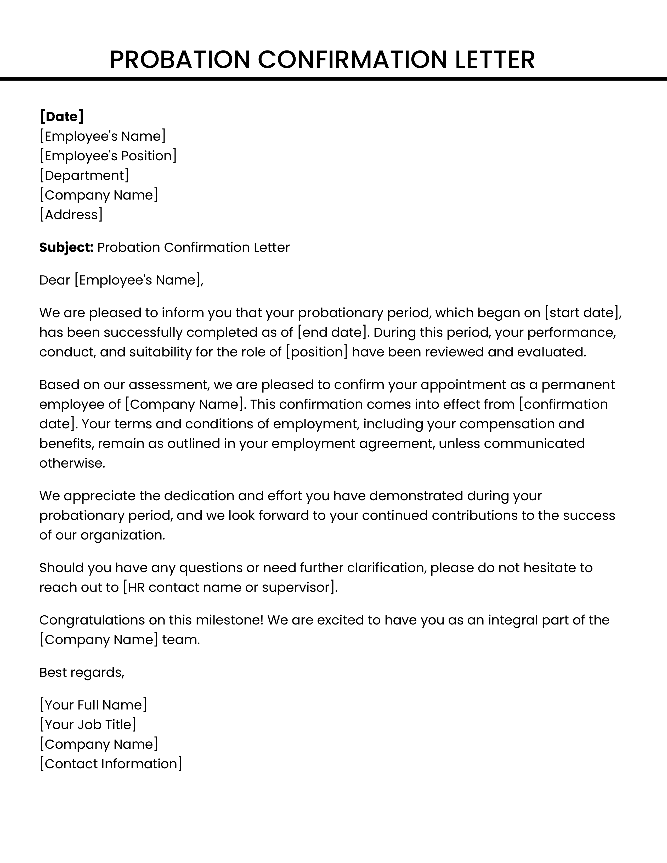 Probation Confirmation Letter | Medusa Store