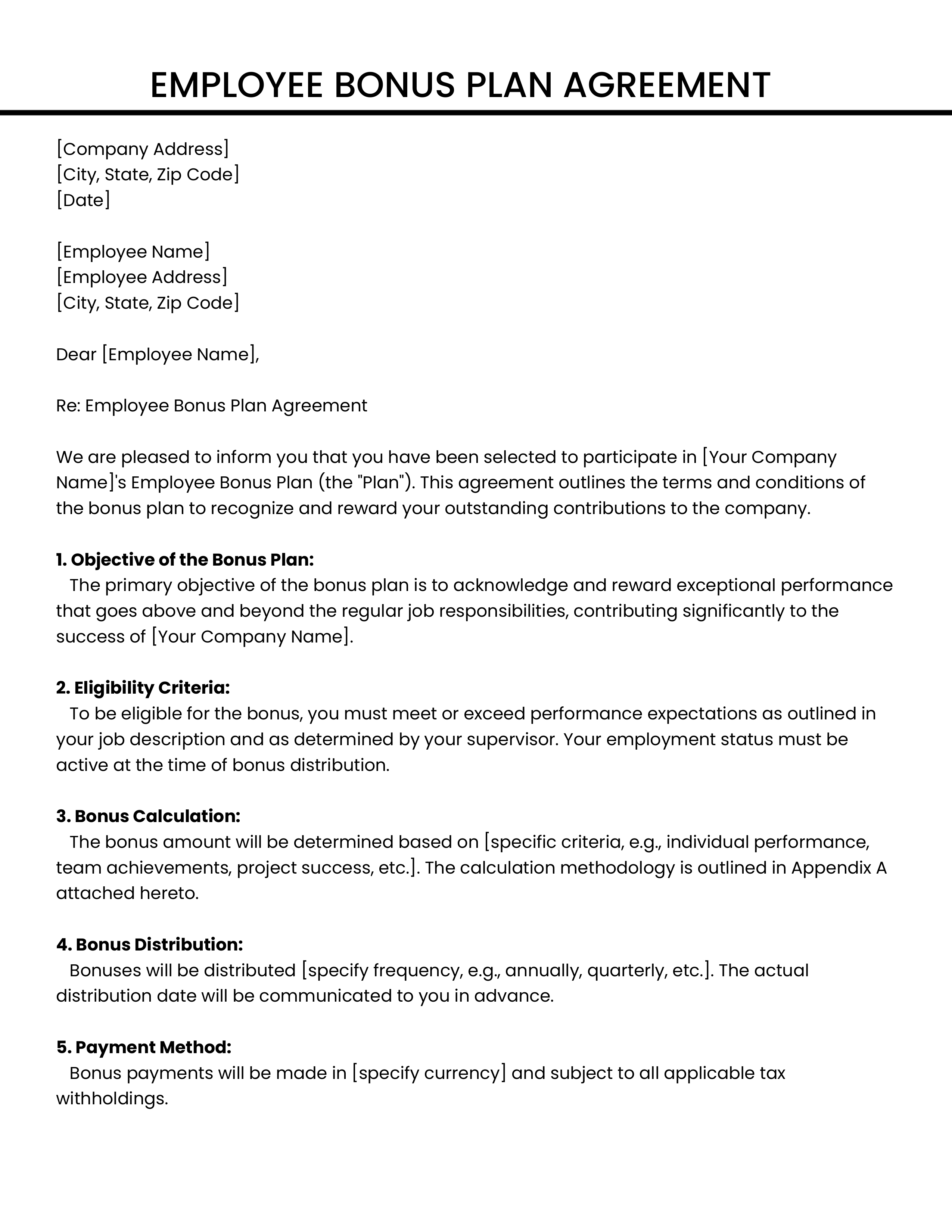 Employee Bonus Agreement | Medusa Store