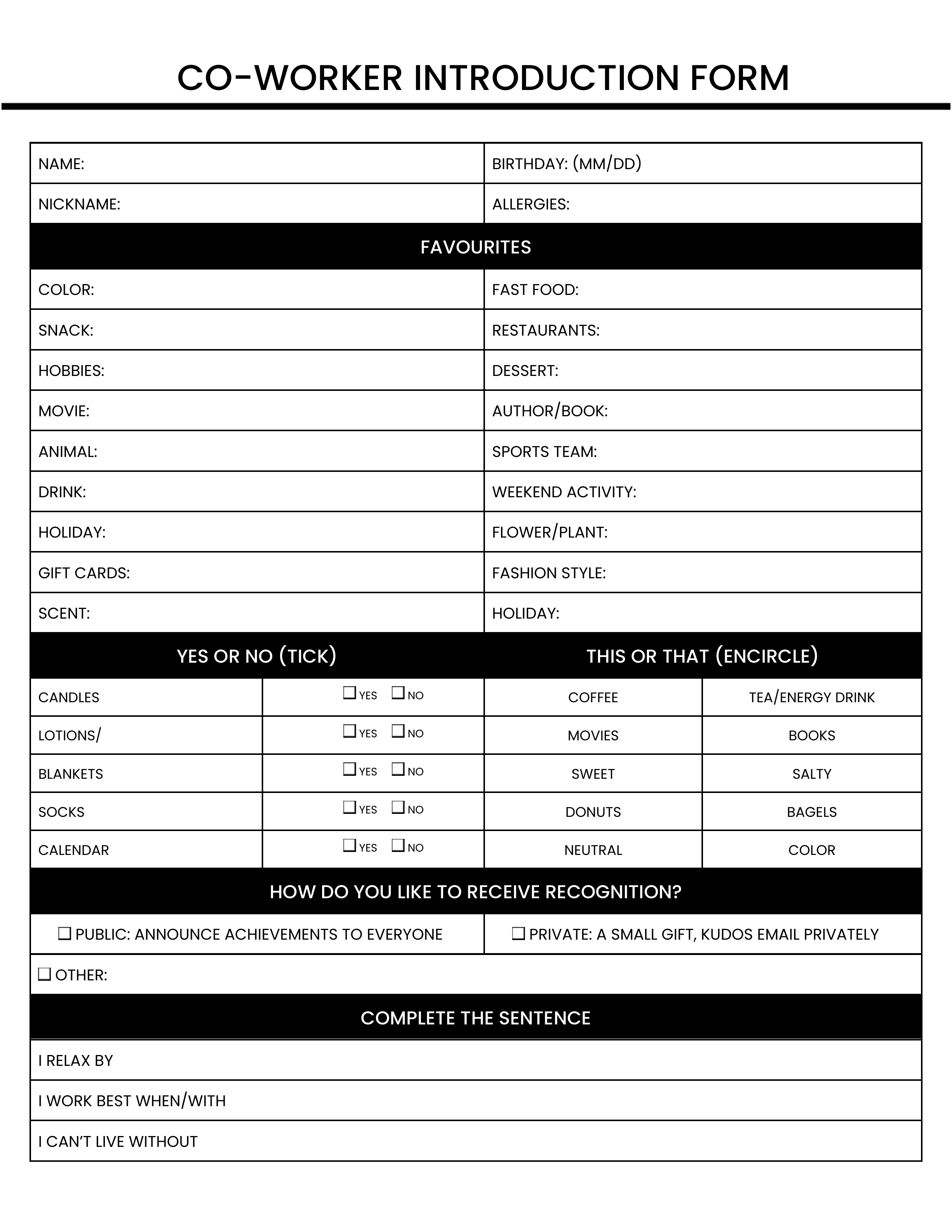 Co-Worker Introduction Form | Medusa Store
