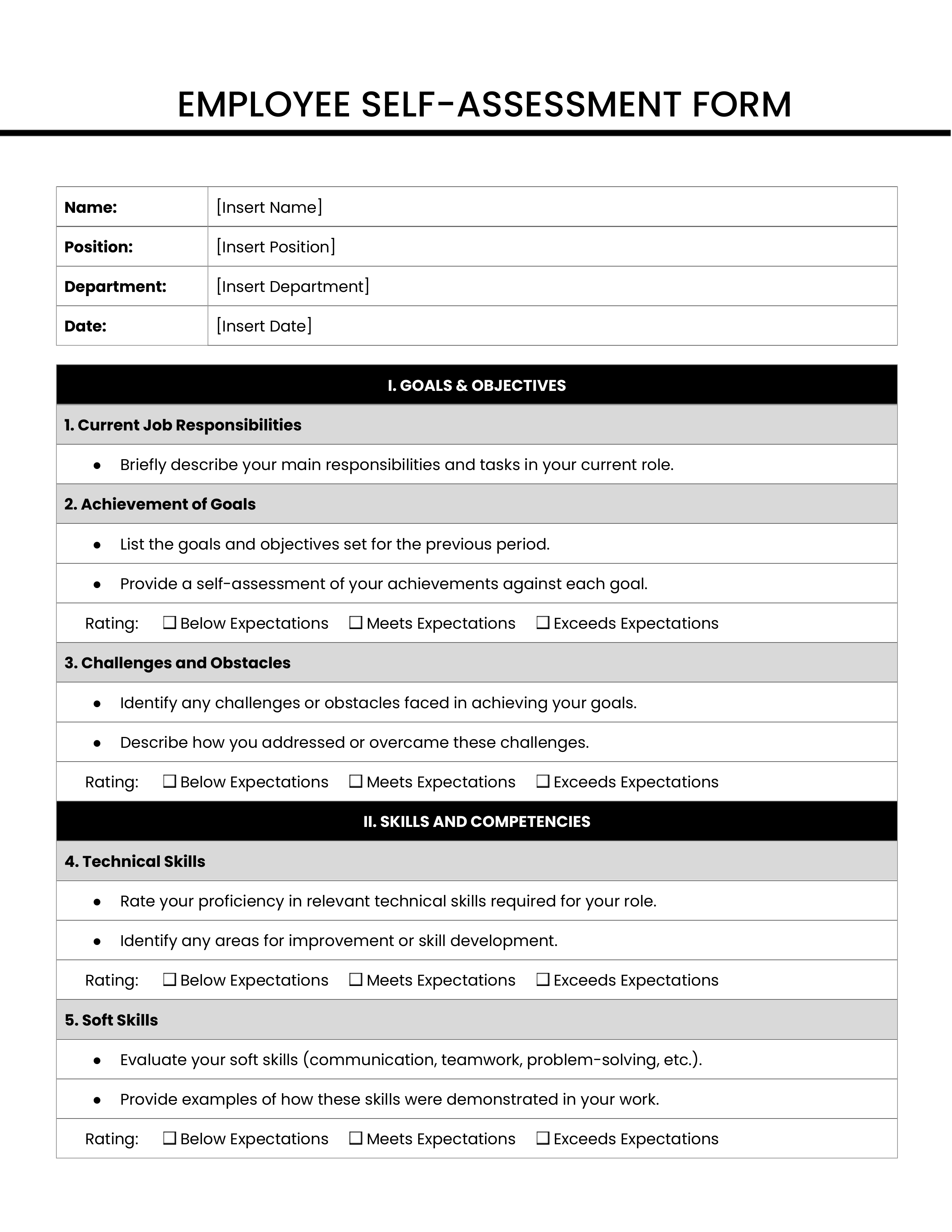 Employee Self-Assessment Form | Medusa Store