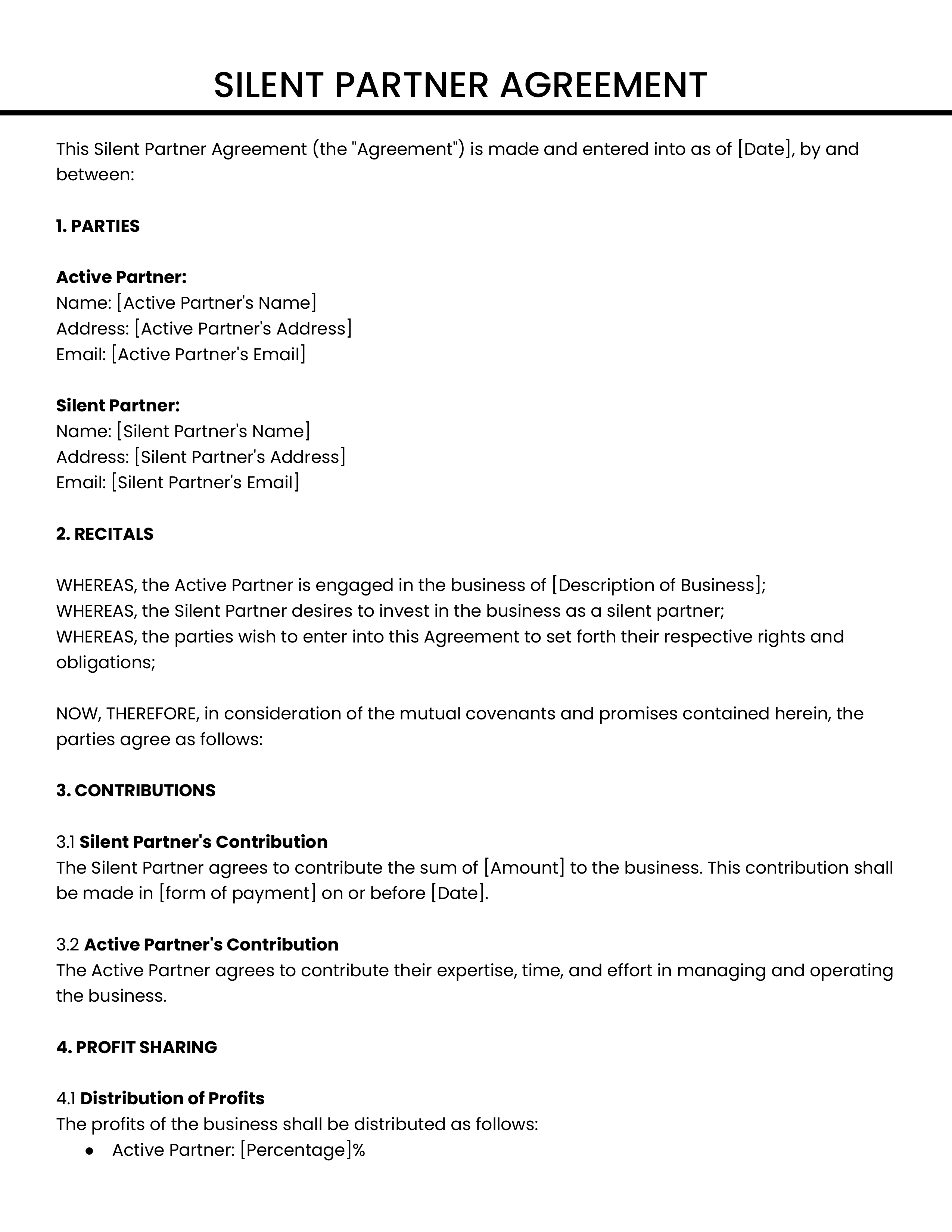 Silent Partner Agreement | Medusa Store