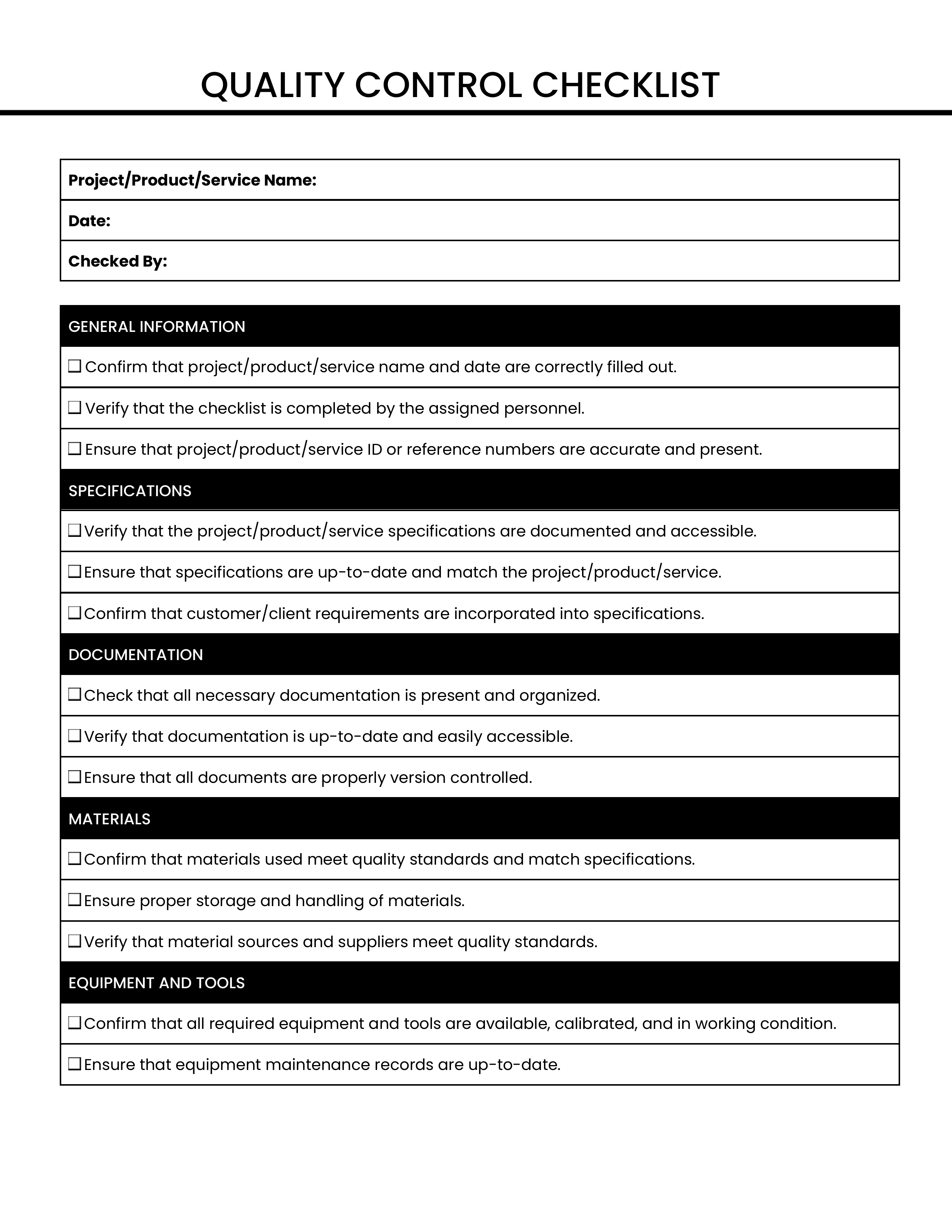 Quality Control Checklist | Medusa Store