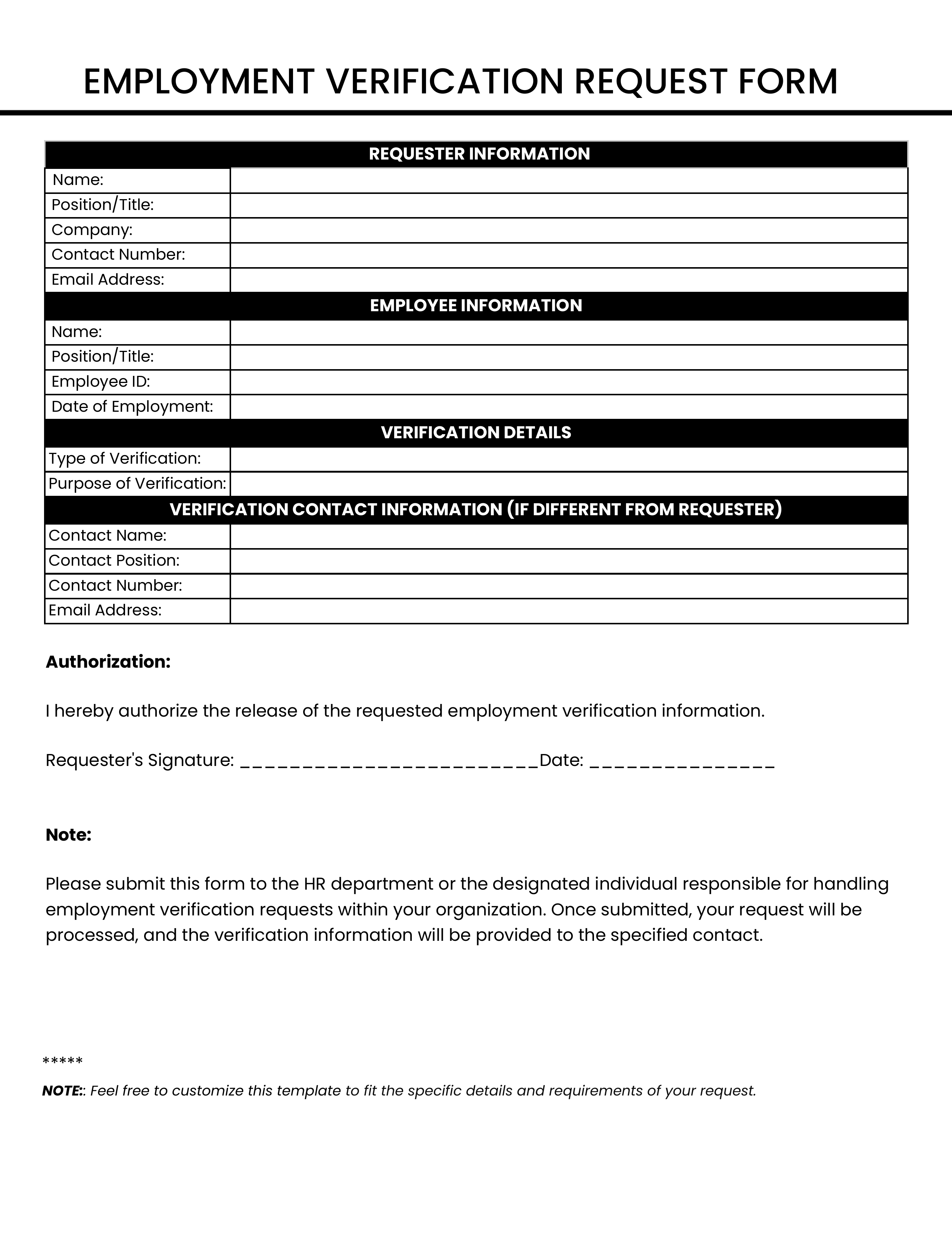 Employment Verification Request Form | Medusa Store
