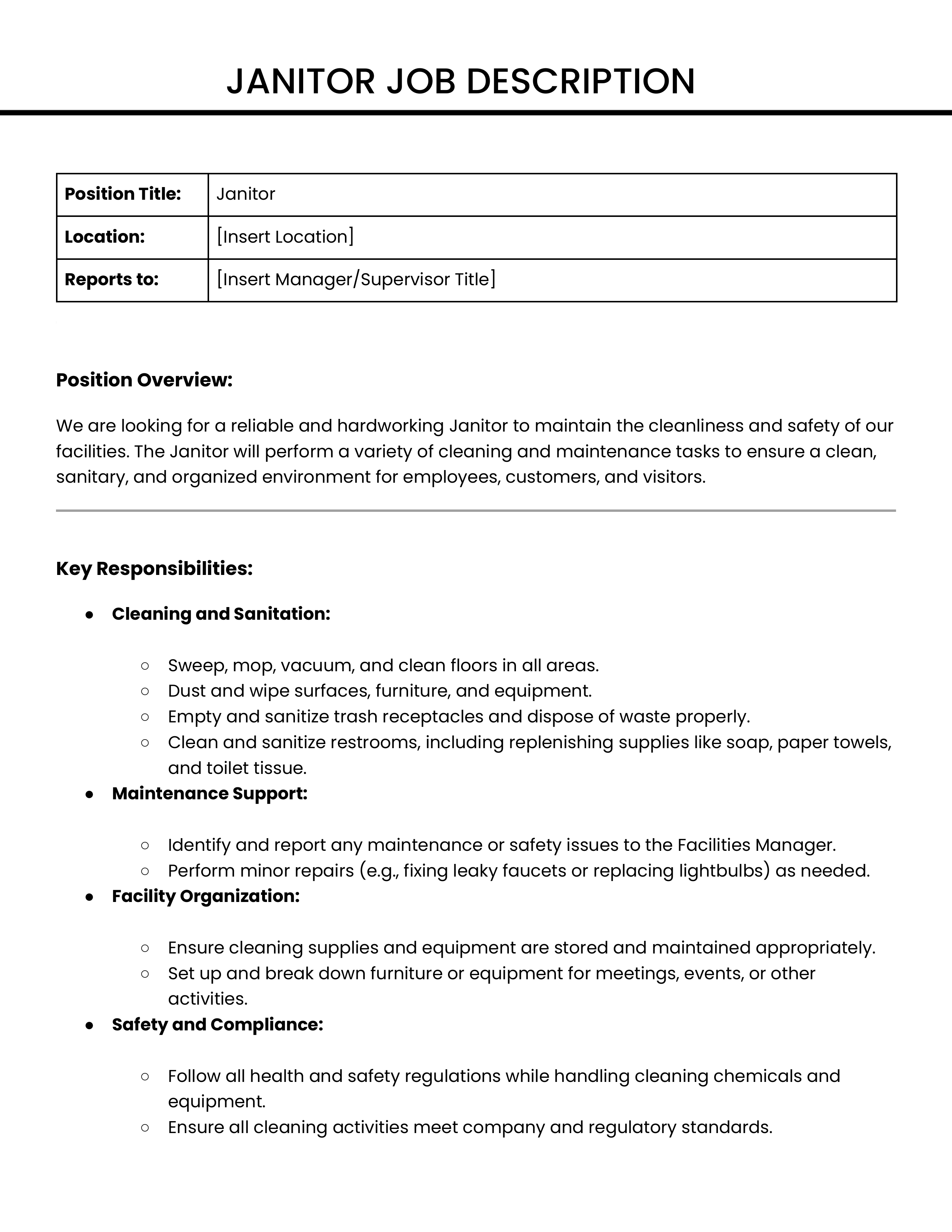 Janitor Job Description | Medusa Store