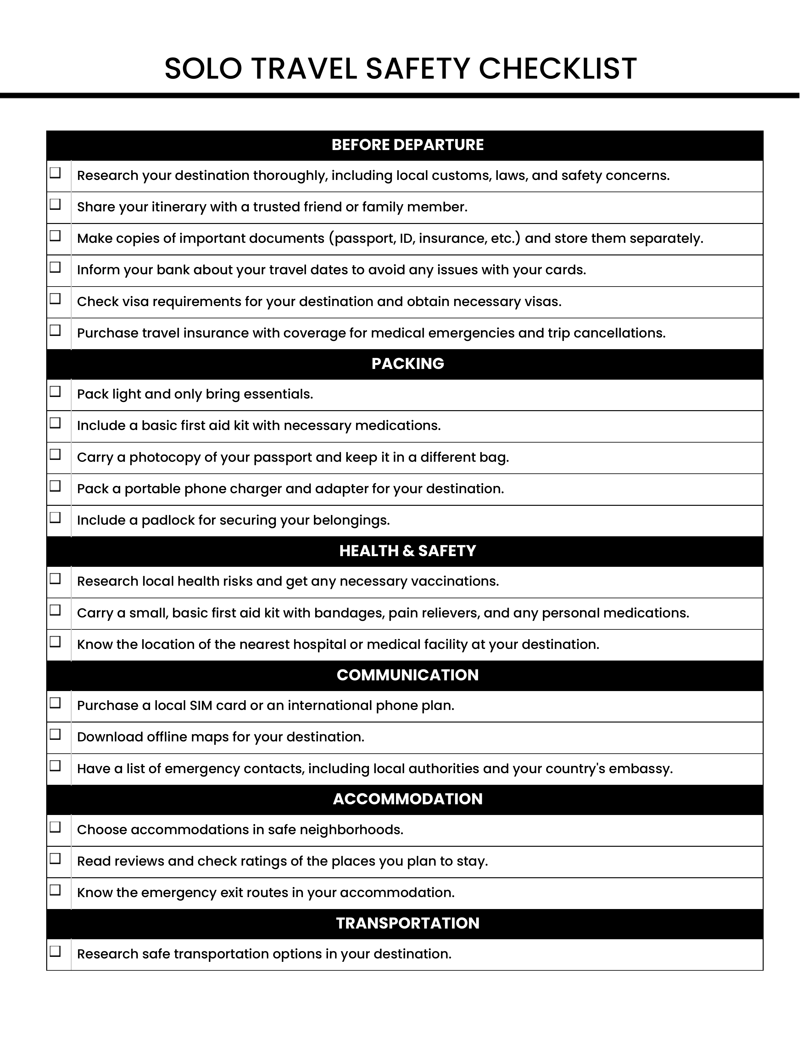 Solo Travel Safety Checklist | Medusa Store
