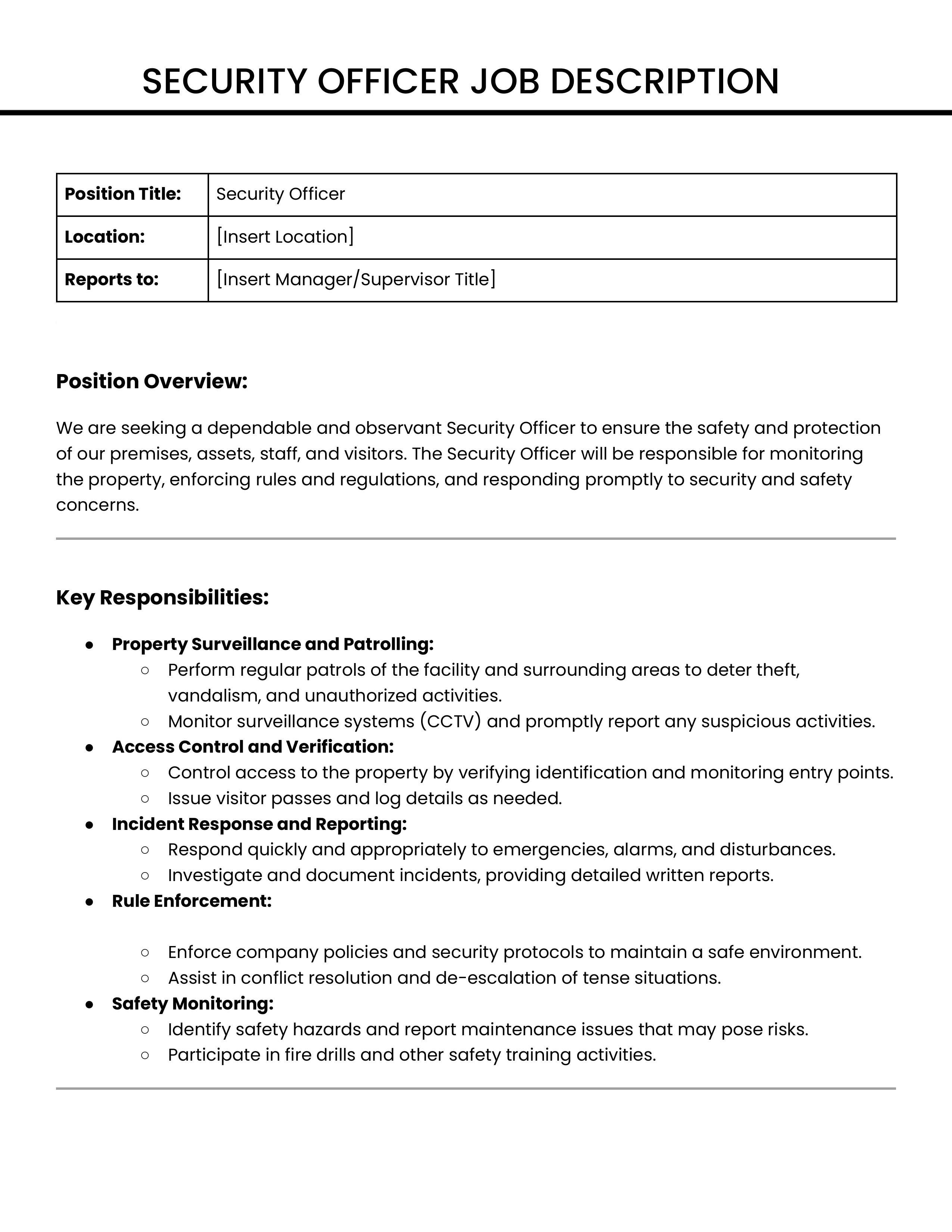 Security Officer Job Description | Medusa Store