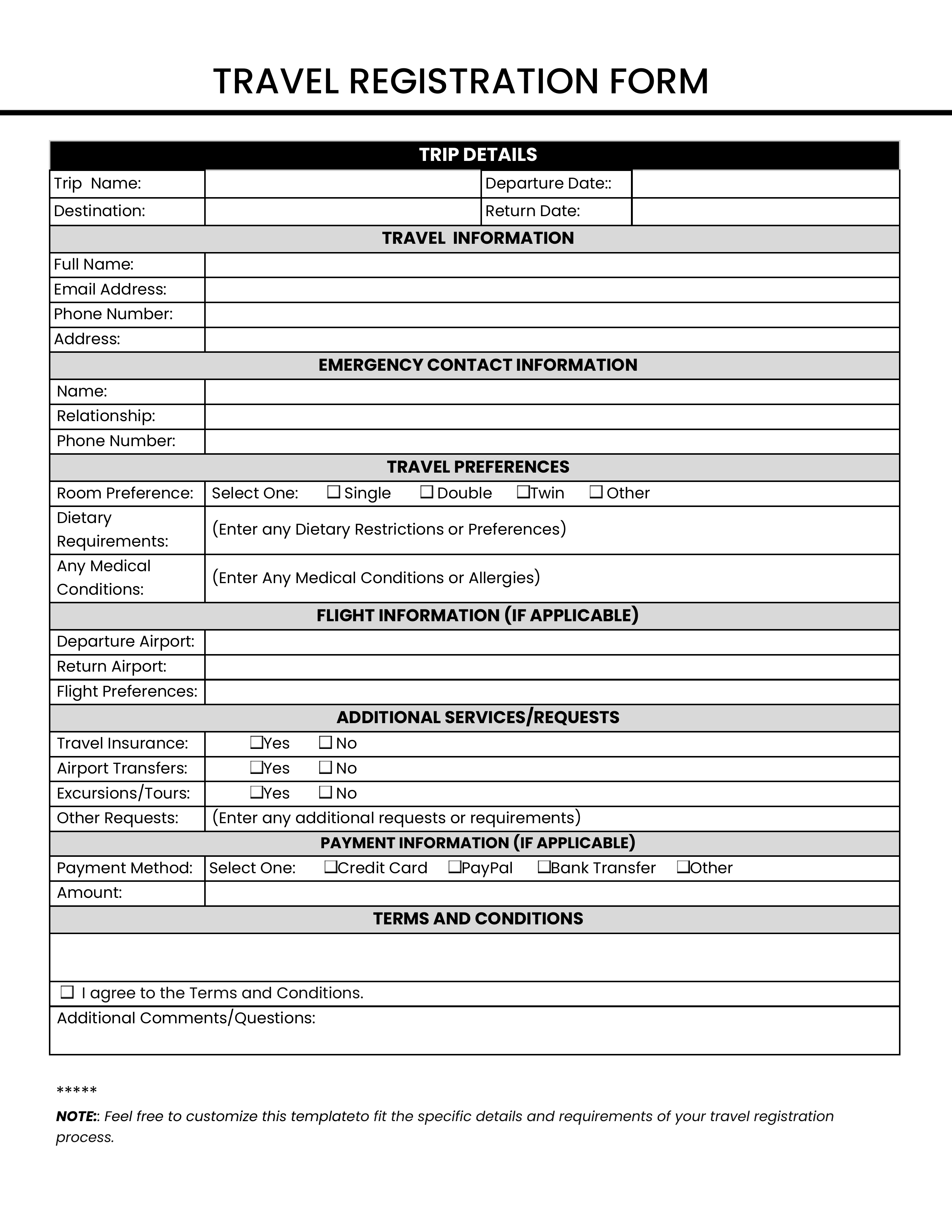 Travel Registration Form | Medusa Store