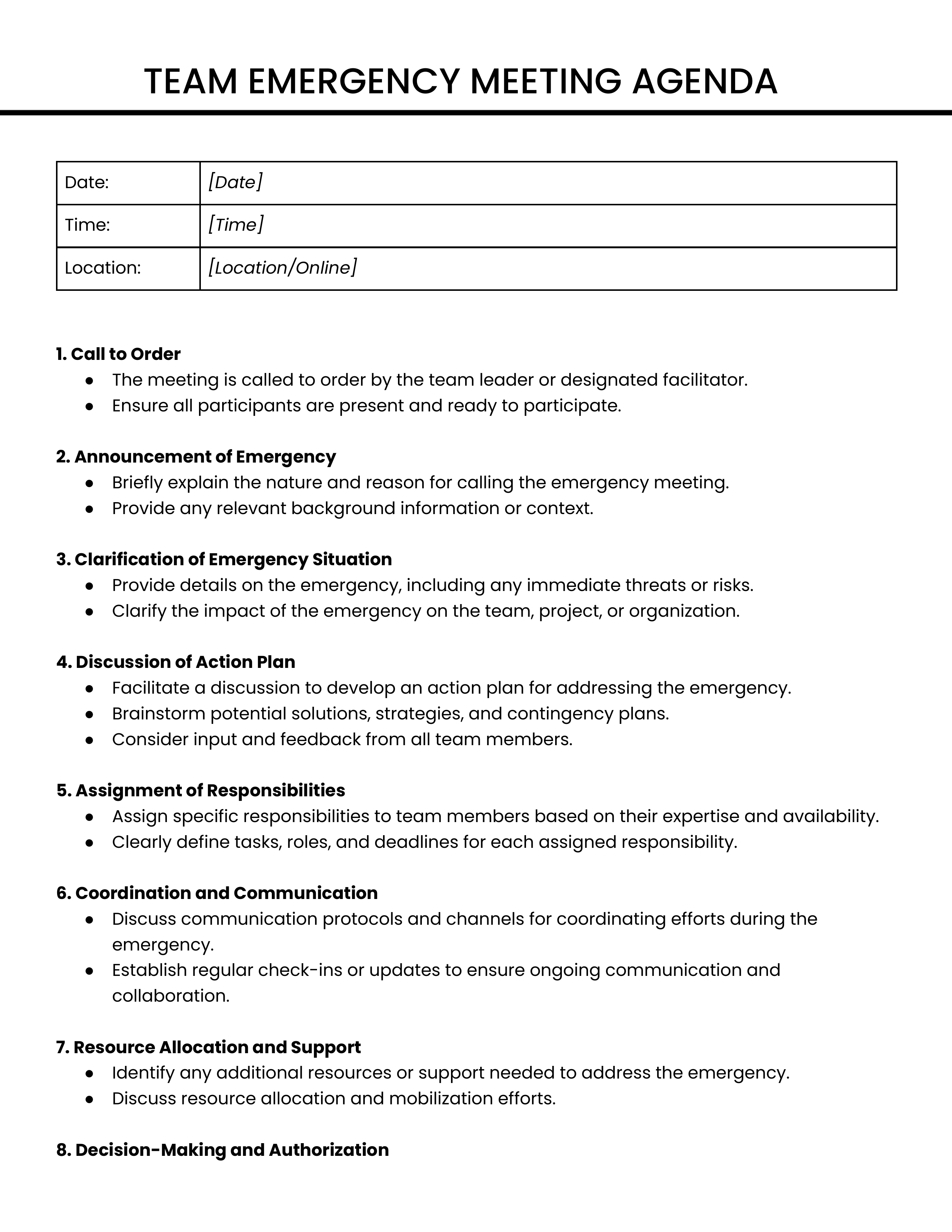 Team Emergency Meeting Agenda | Medusa Store
