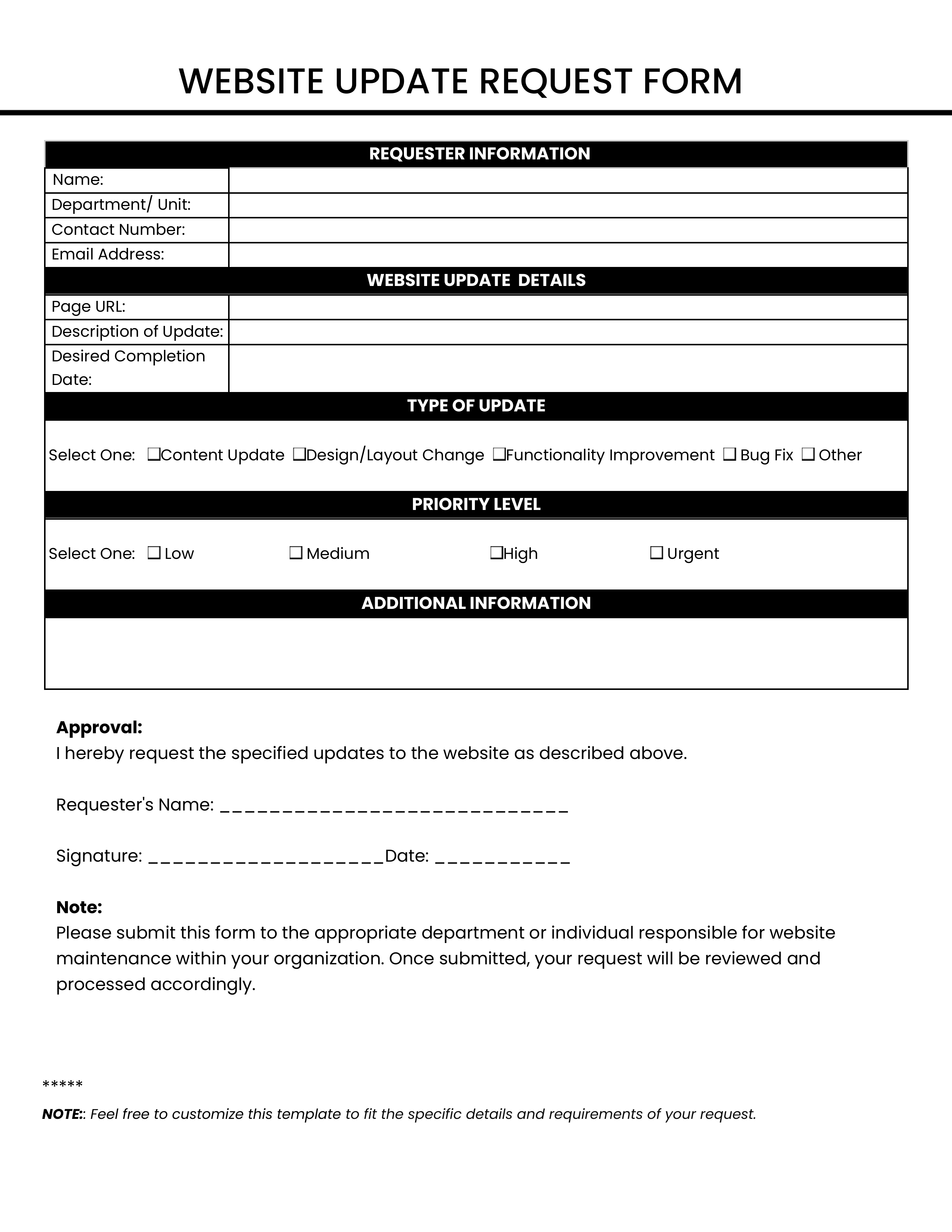 Website Update Request Form | Medusa Store