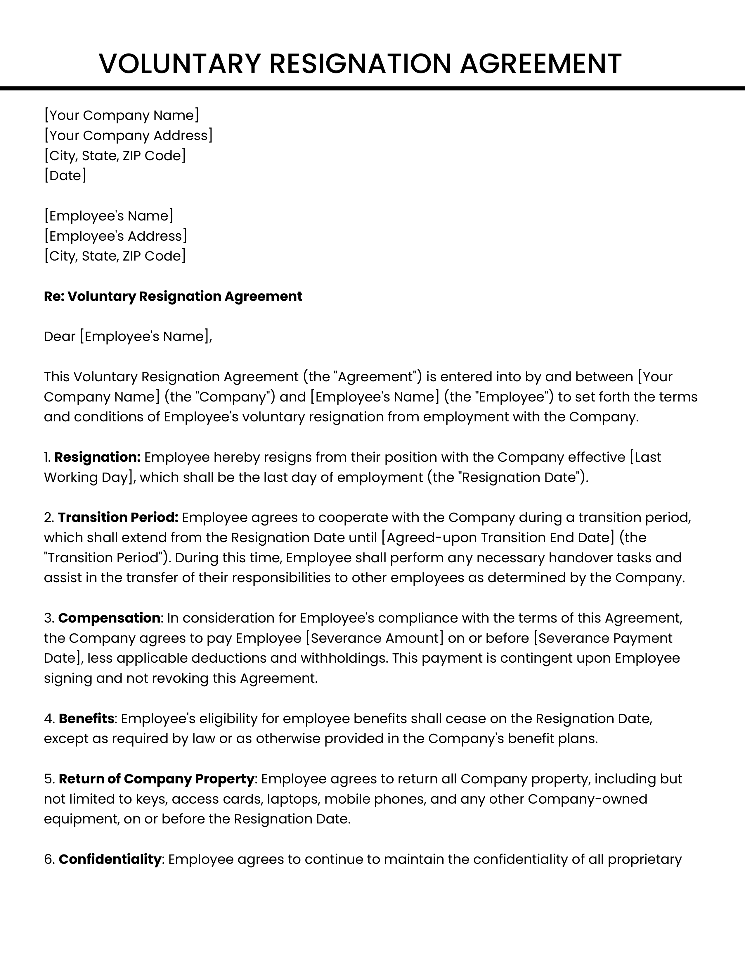 Voluntary Resignation Agreement | Medusa Store